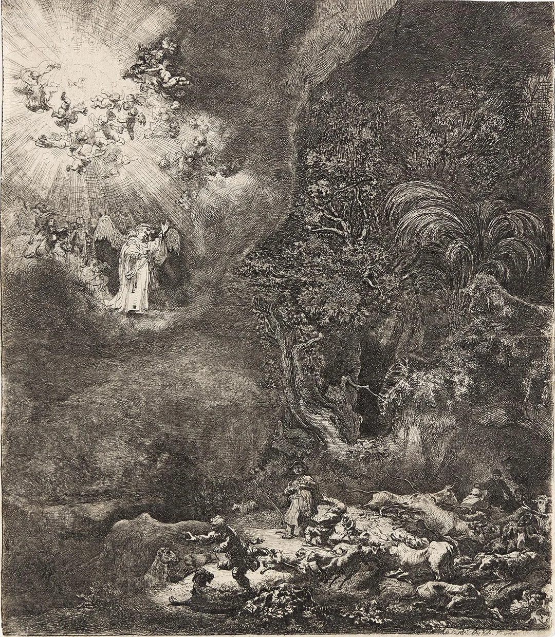 The Angel Appearing to the Shepherds by Rembrandt Van Rijn, 1634 | Scrolller