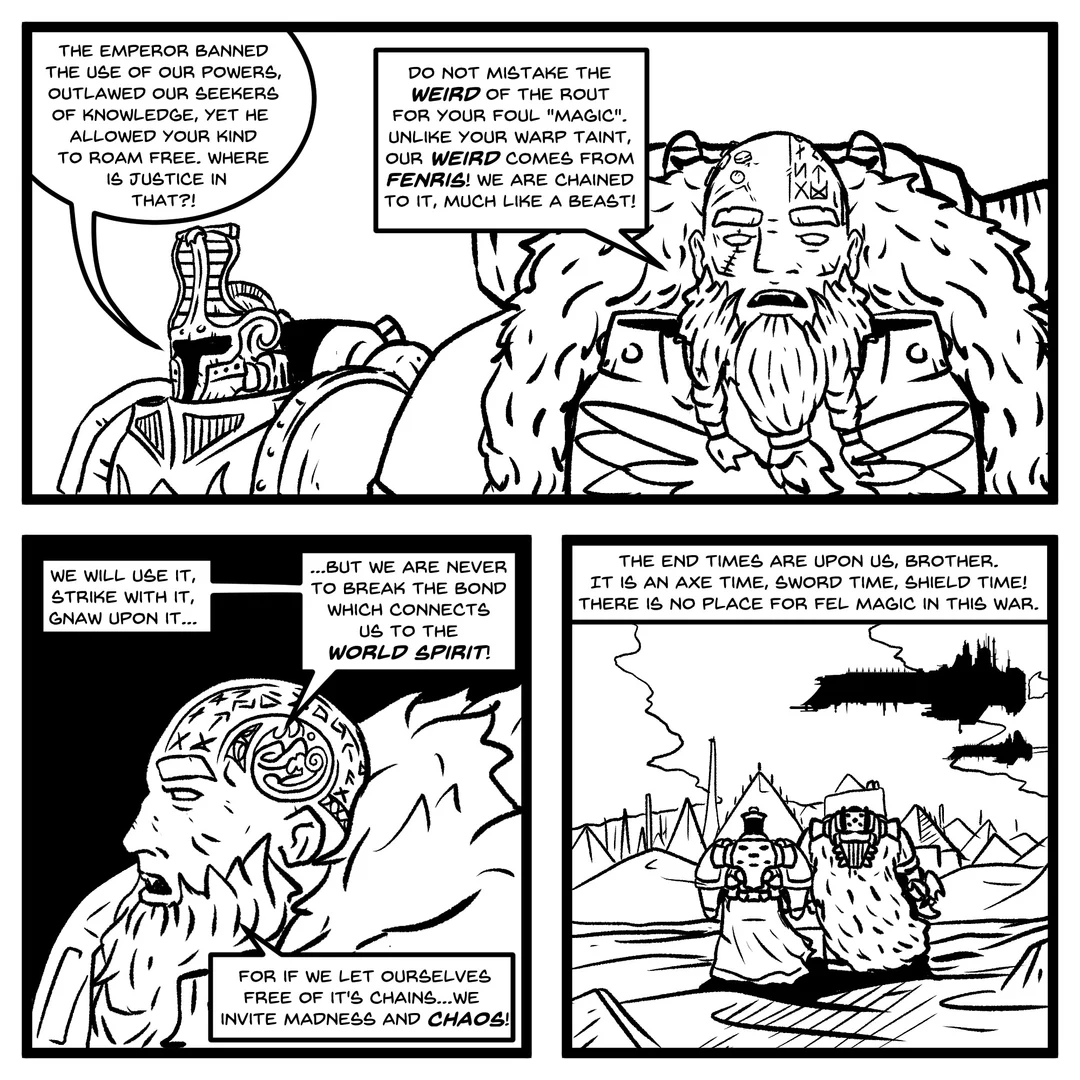 Rune Priest explaining the difference between themselves to a thousand son, by me @grimdorables ...