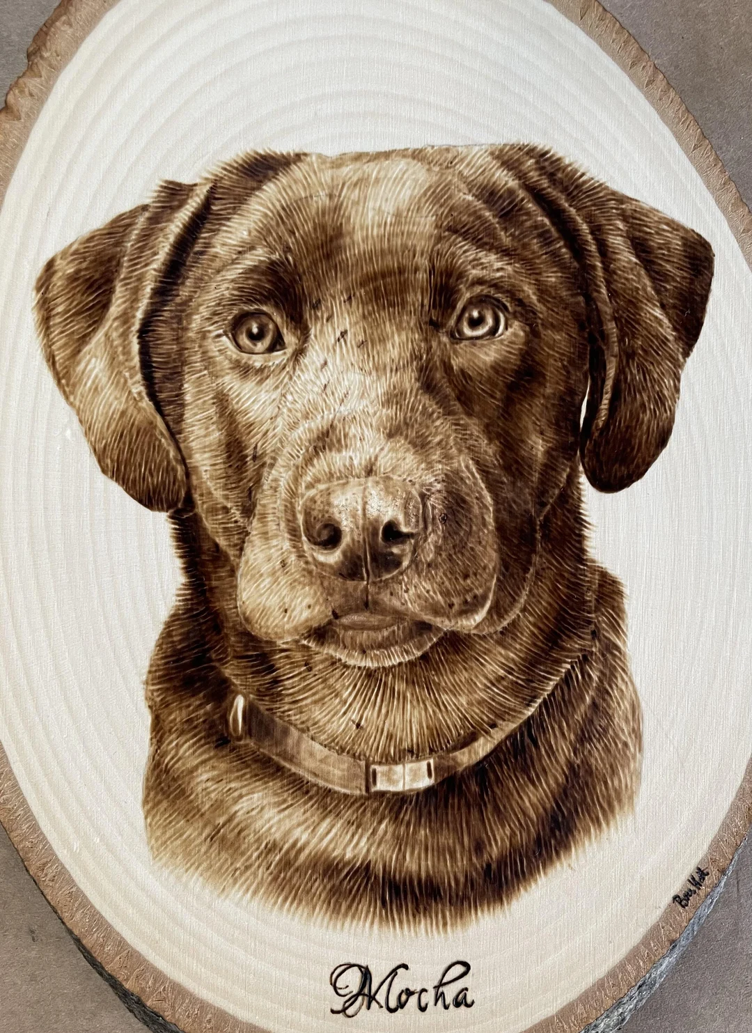 “Mocha”, Myartyheart2, wood-burning, 2024 | Scrolller