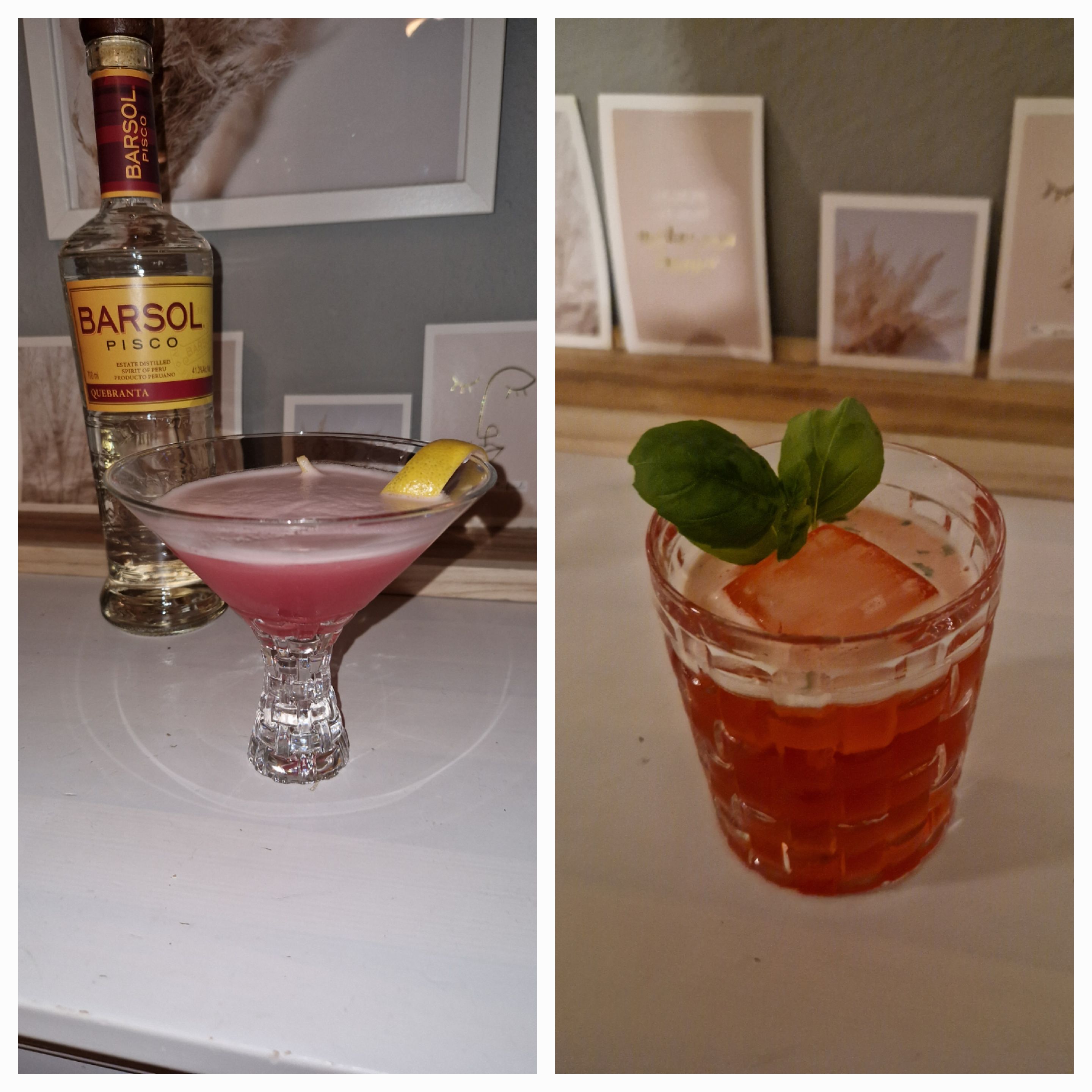 Pisco Clover Club for me (name suggestions welcome), Virgin Raspberry Basil Smash for the wife ...