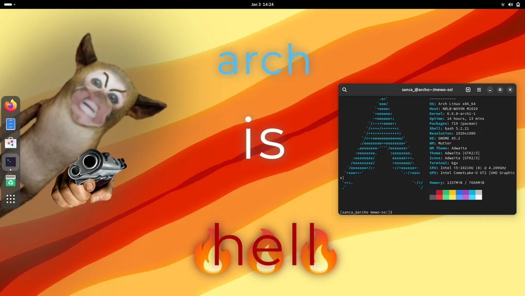 [Gnome] i installed arch 😋 rate my setup from 1 to 382 | Scrolller