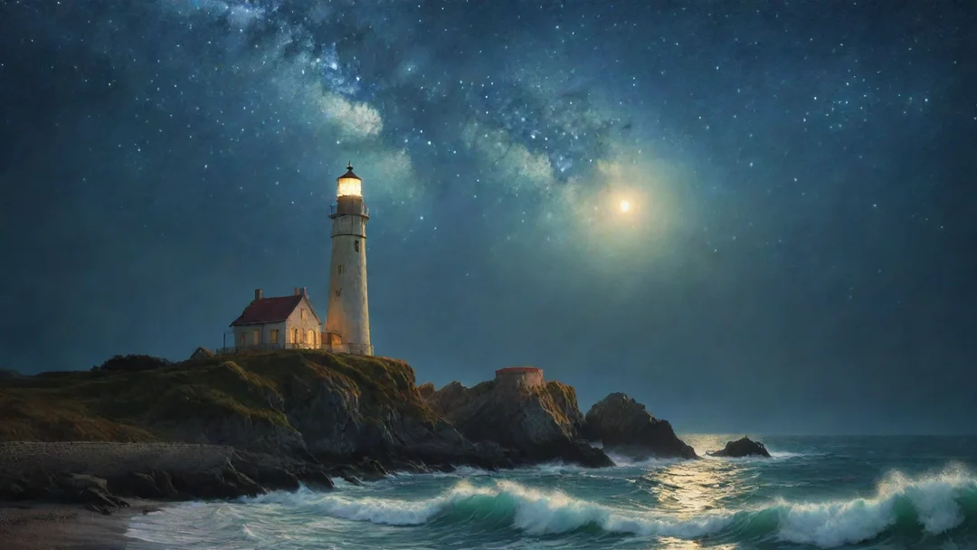 starry lighthouse at night ebank, Lee/me, Digital, 2024 | Scrolller