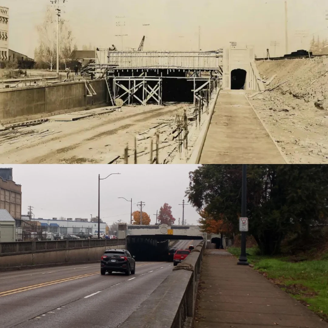 The Southern Pacific Railroad underpass in Salem, Oregon. How it looked being built in 1936 and ...