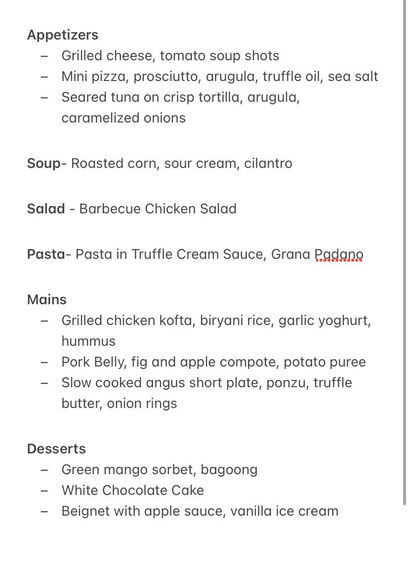 Please critique our wedding menu | Scrolller