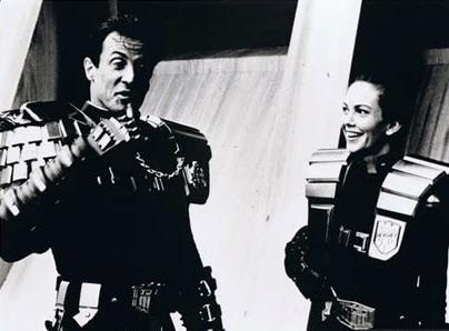 Sylvester Stallone and Diane Lane on the set of Judge Dredd (1995). | Scrolller