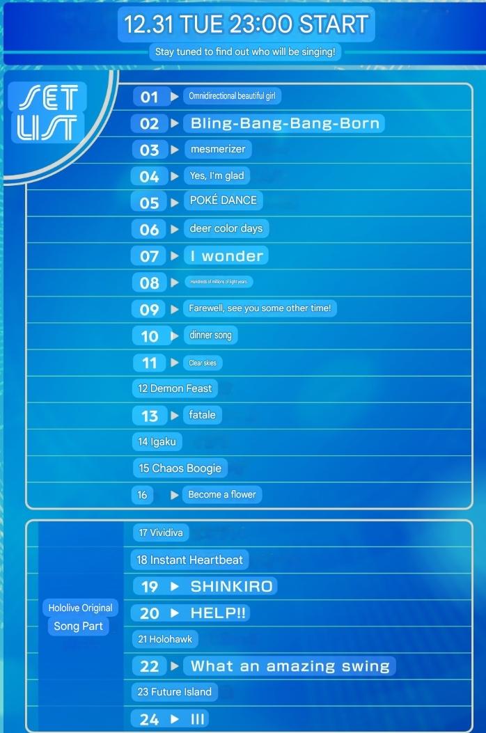 Countdown live setlist. | Scrolller