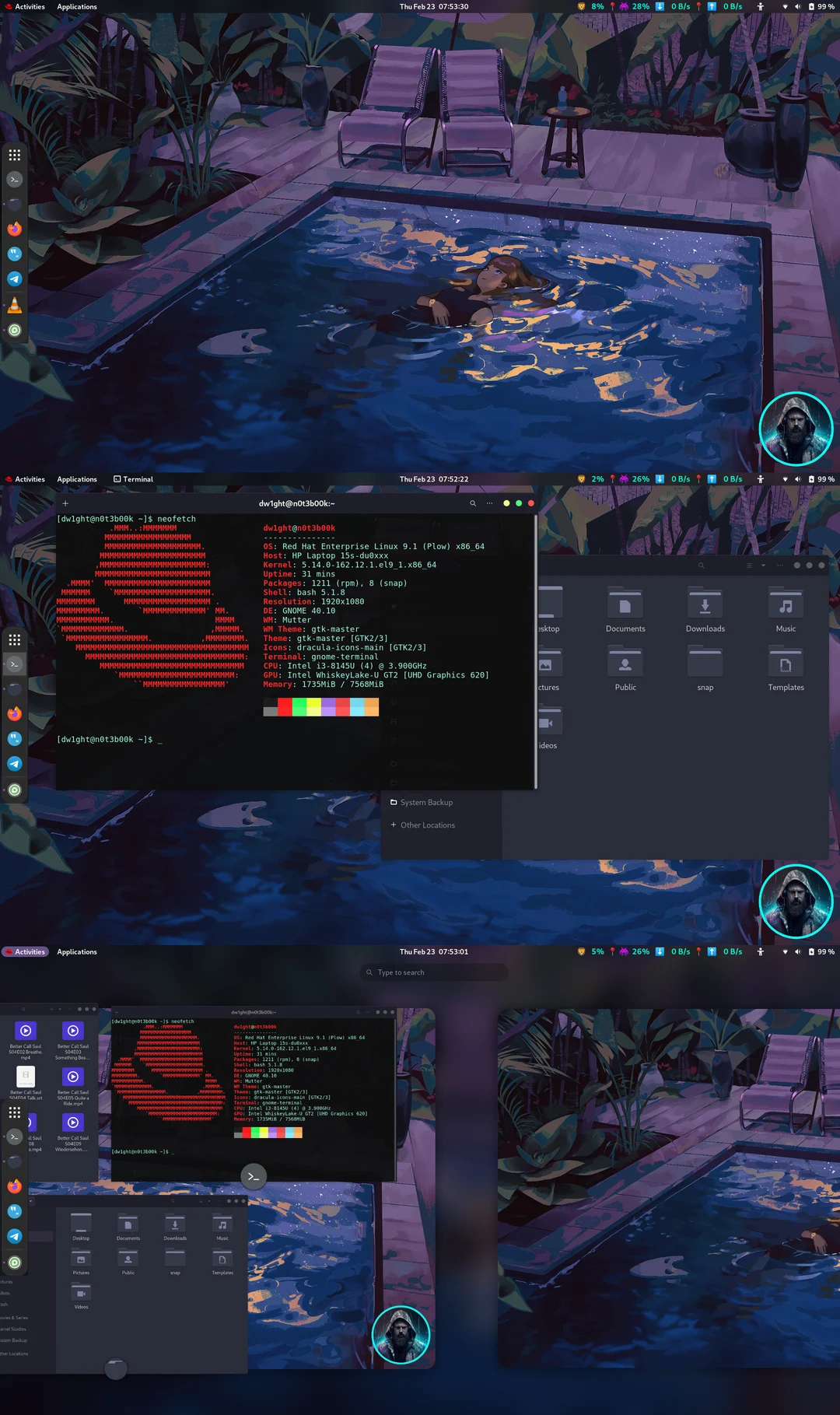 [GNOME] Red Hat Enterprise Linux with Dracula 🧛‍♂️ theme. | Scrolller