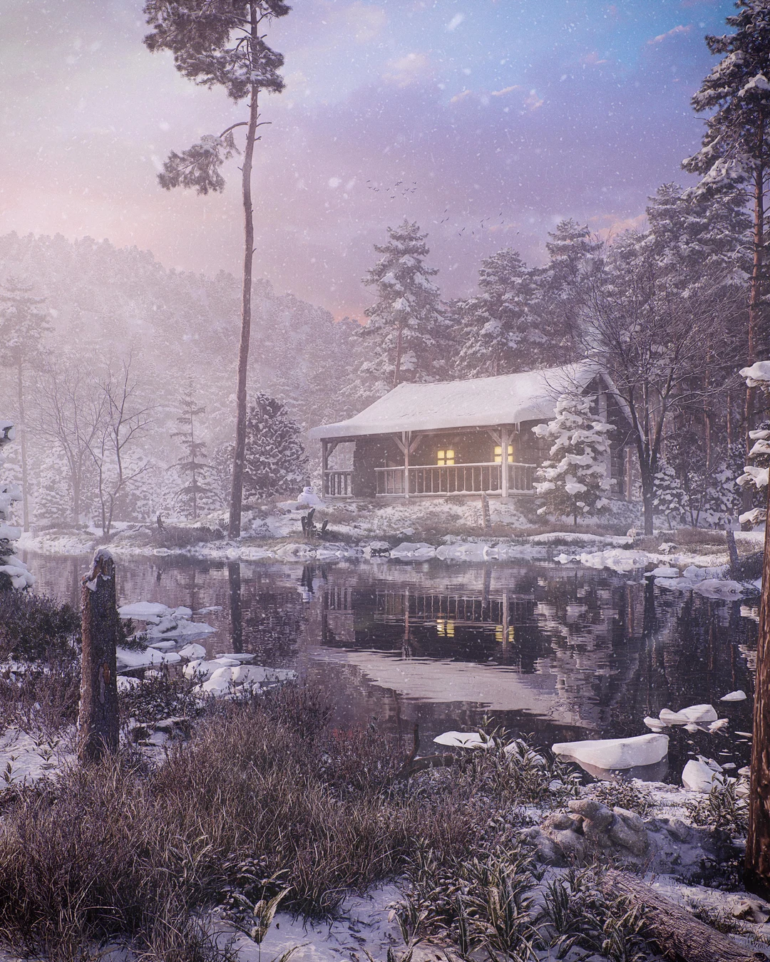 Artwork - Sunset by the lake, Me, 3D Render, 2022 | Scrolller