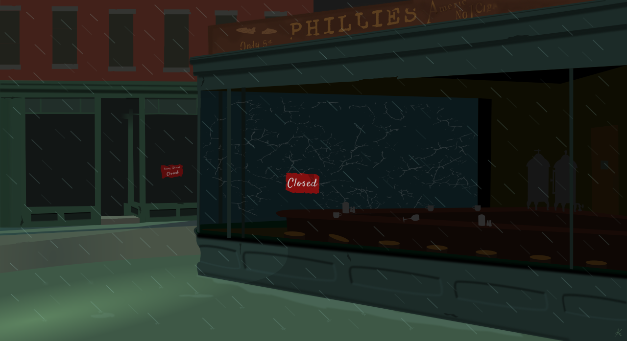 Derelict Diner (alternative of Nighthawks by E. Hopper), Me, Digital, 2023 | Scrolller
