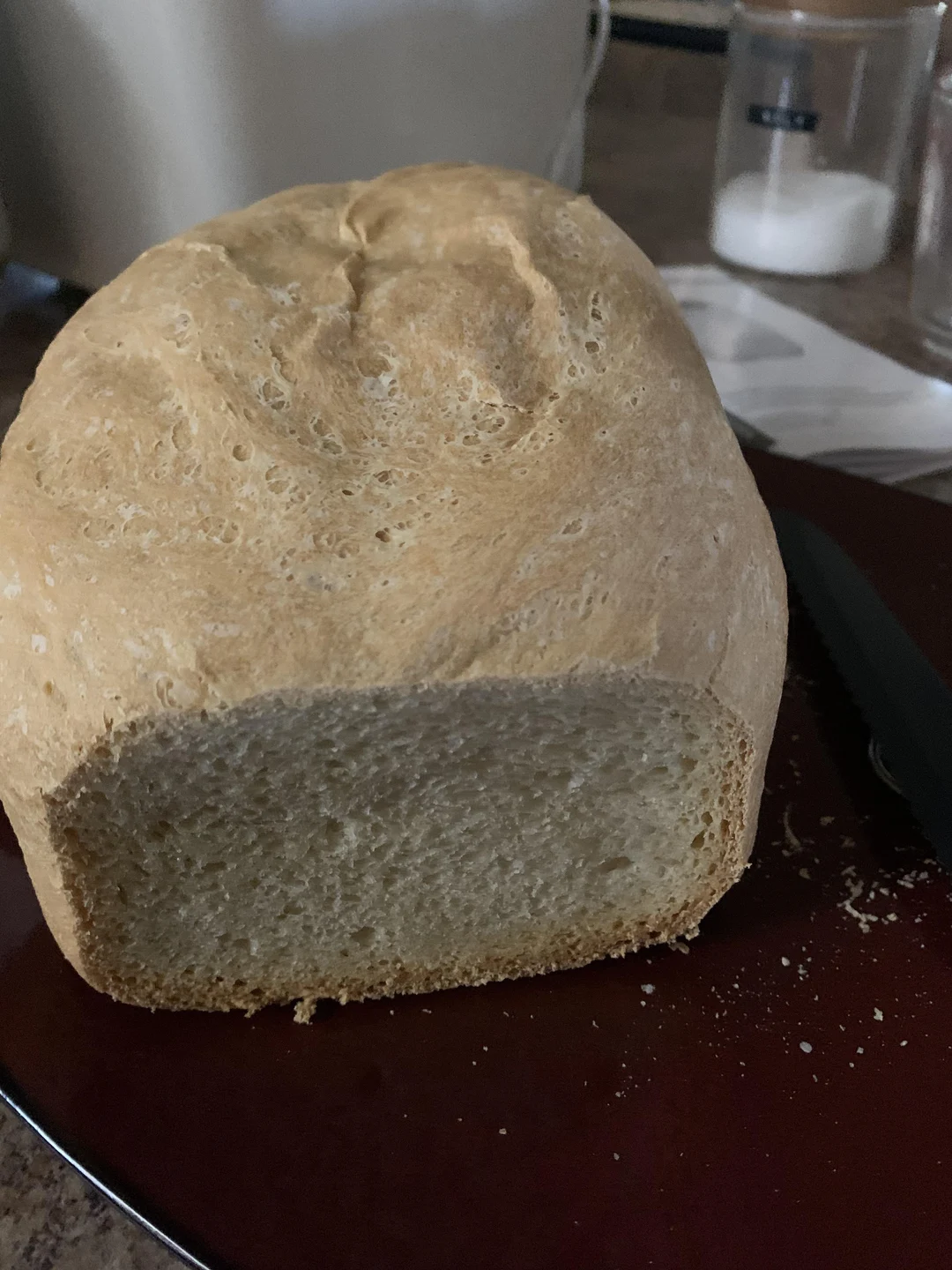 First attempt, French bread setting using recipe in the book that came with it, kind of dense ...