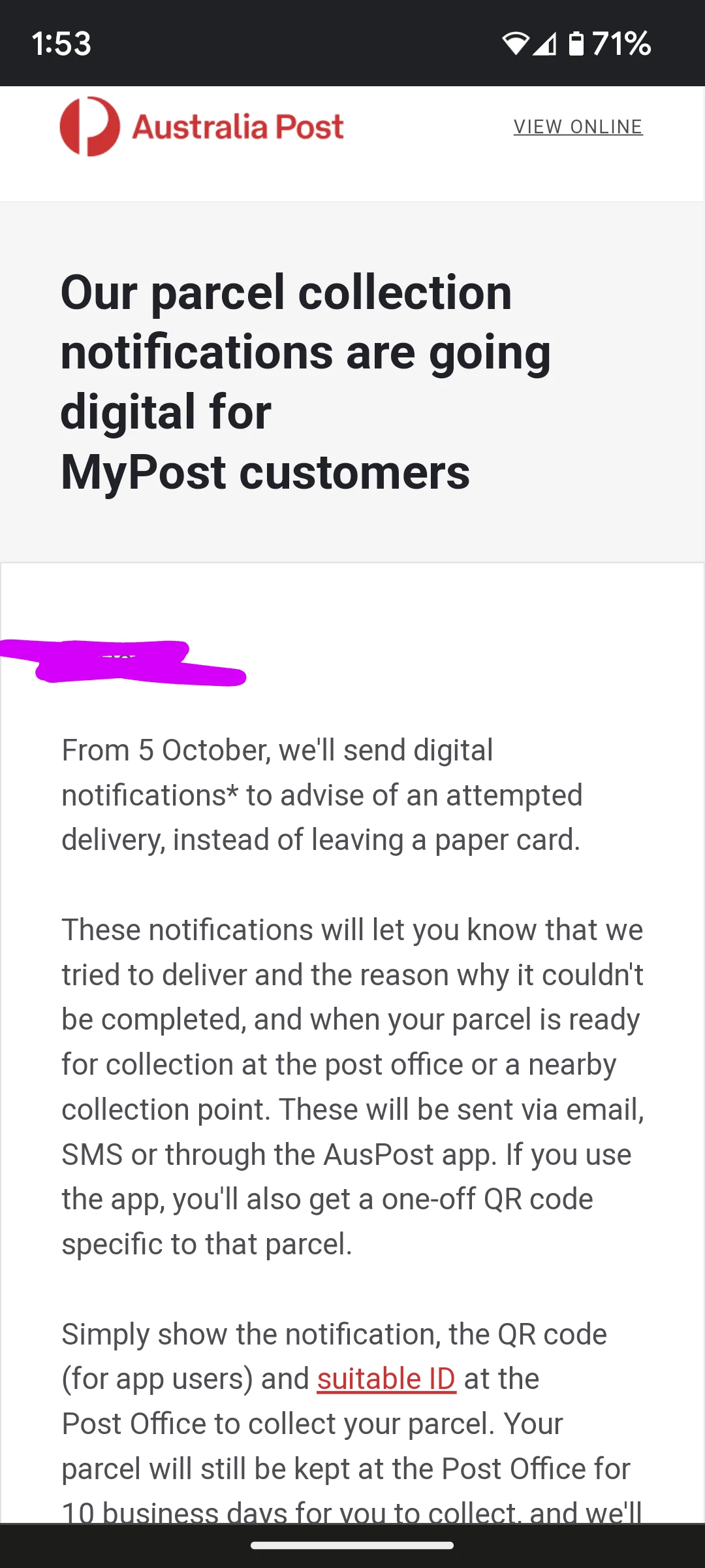 Just got this email from AusPost, is this just the same old disappointment with more steps ...