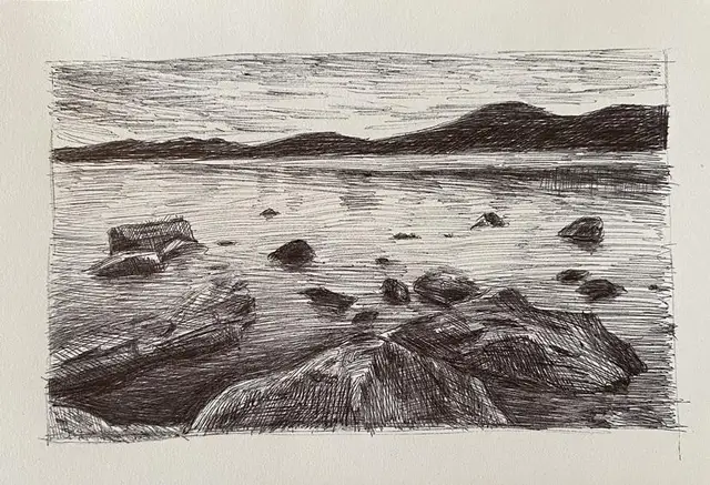 Rocky Lake, Me, Ballpoint pen, 2023 | Scrolller