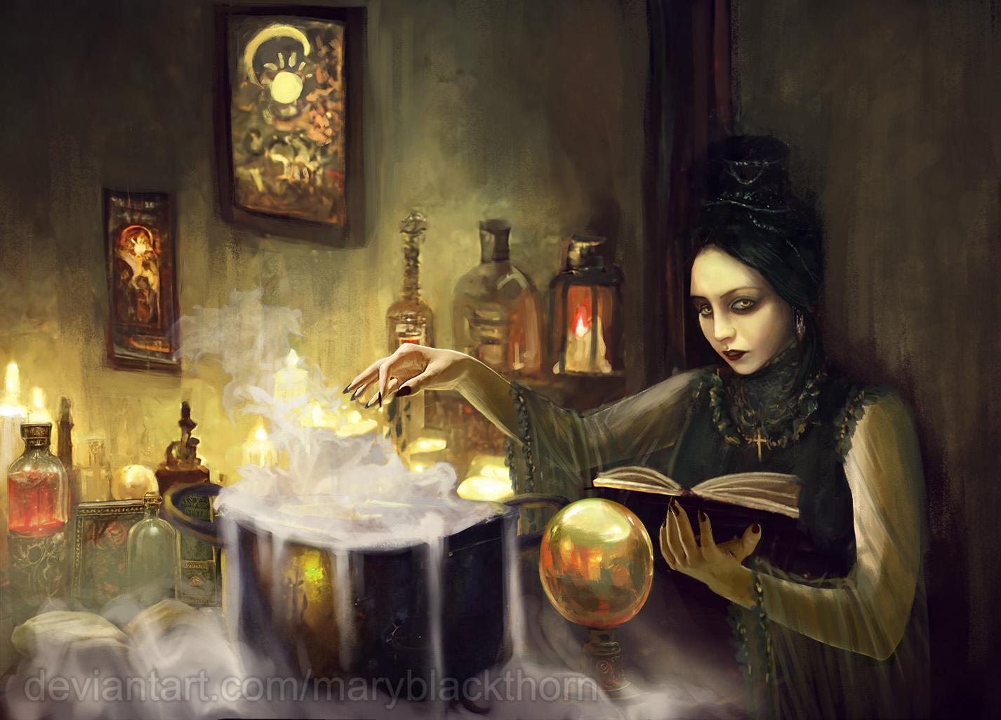 [OC] A witch brewing her potion - a drawing by me | Scrolller