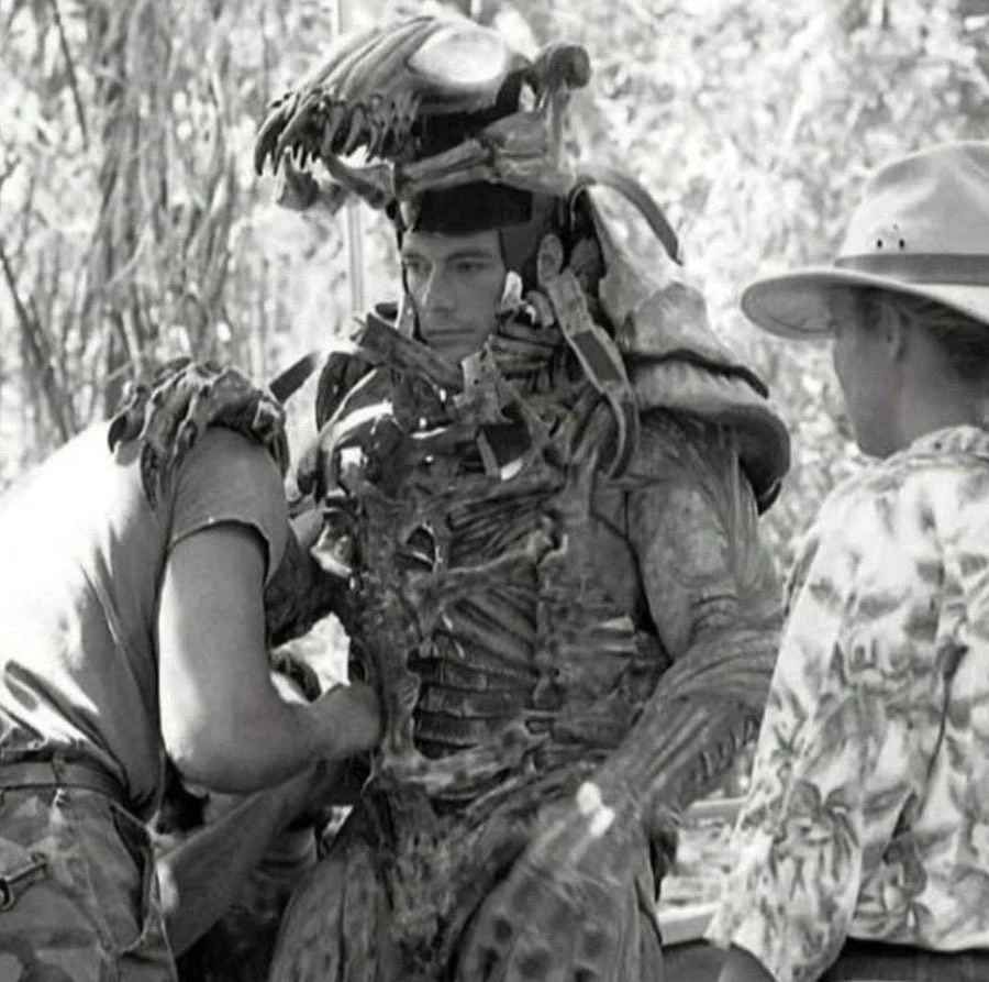 Jean-Claude Van Damme in the original Predator suit design before he was fired from the film ...