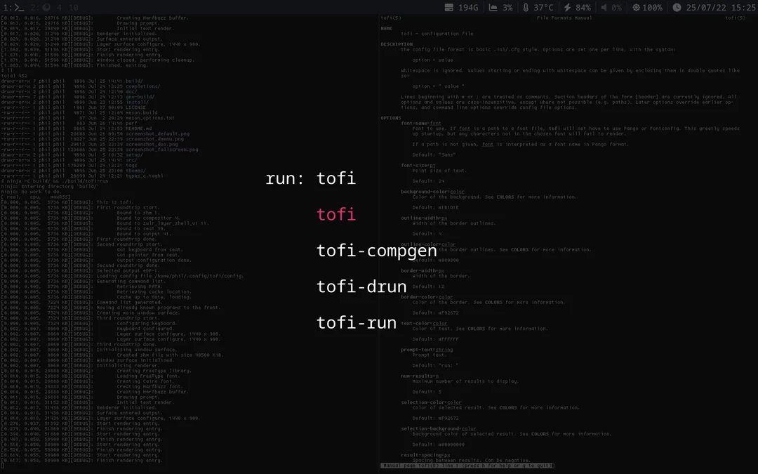 [OC] tofi - an extemely fast and tiny rofi / dmenu for Sway that can get on screen in one frame ...