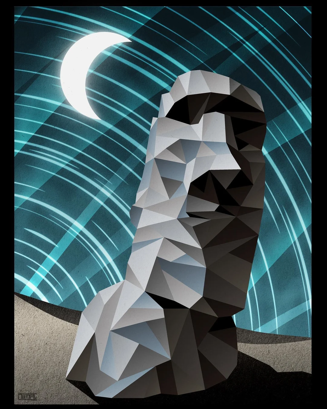 Moai After Dark, me, digital, 2022 | Scrolller