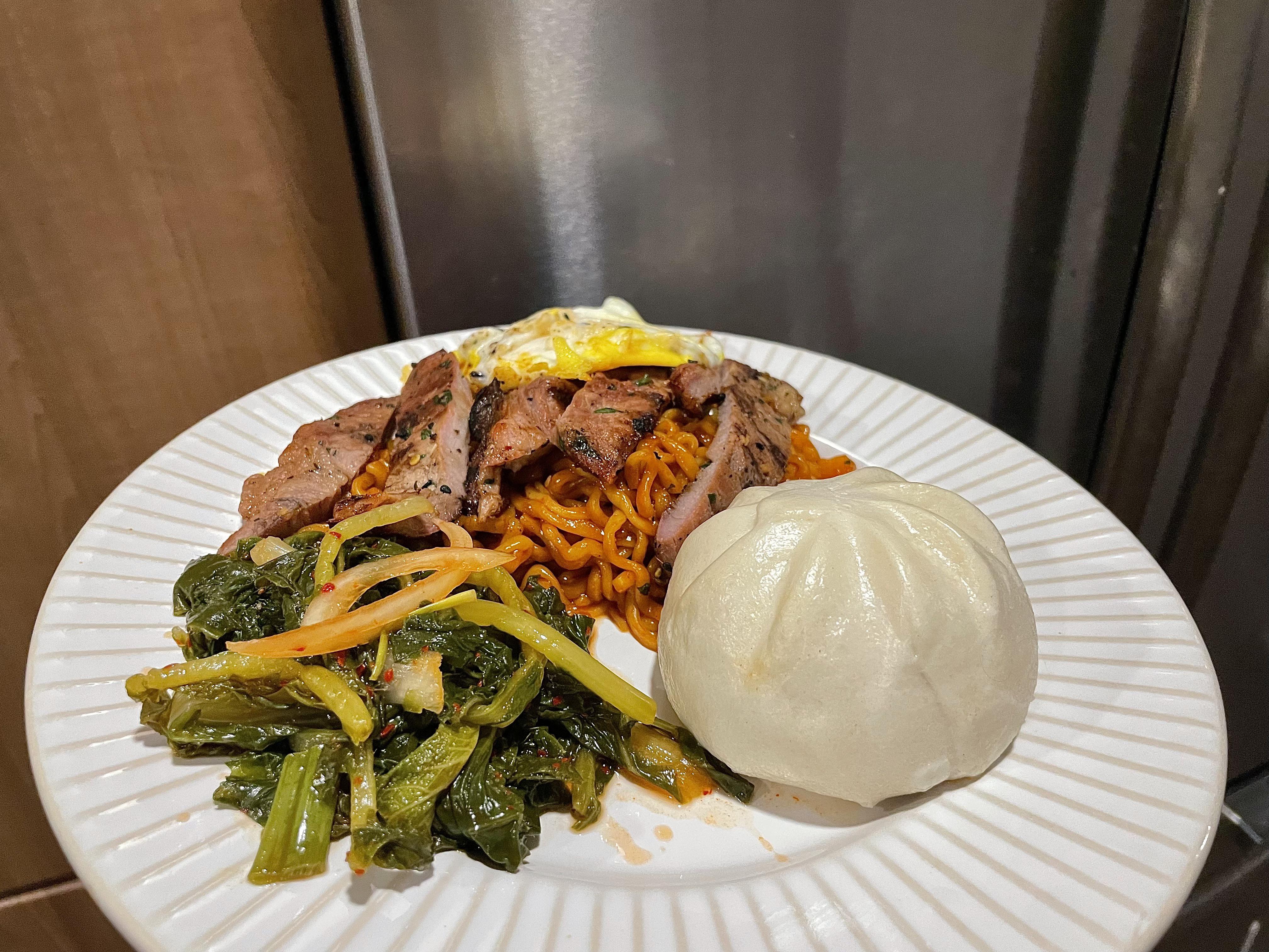 [homemade] pork chili ramen, turnip kimchi, & steamed buns | Scrolller
