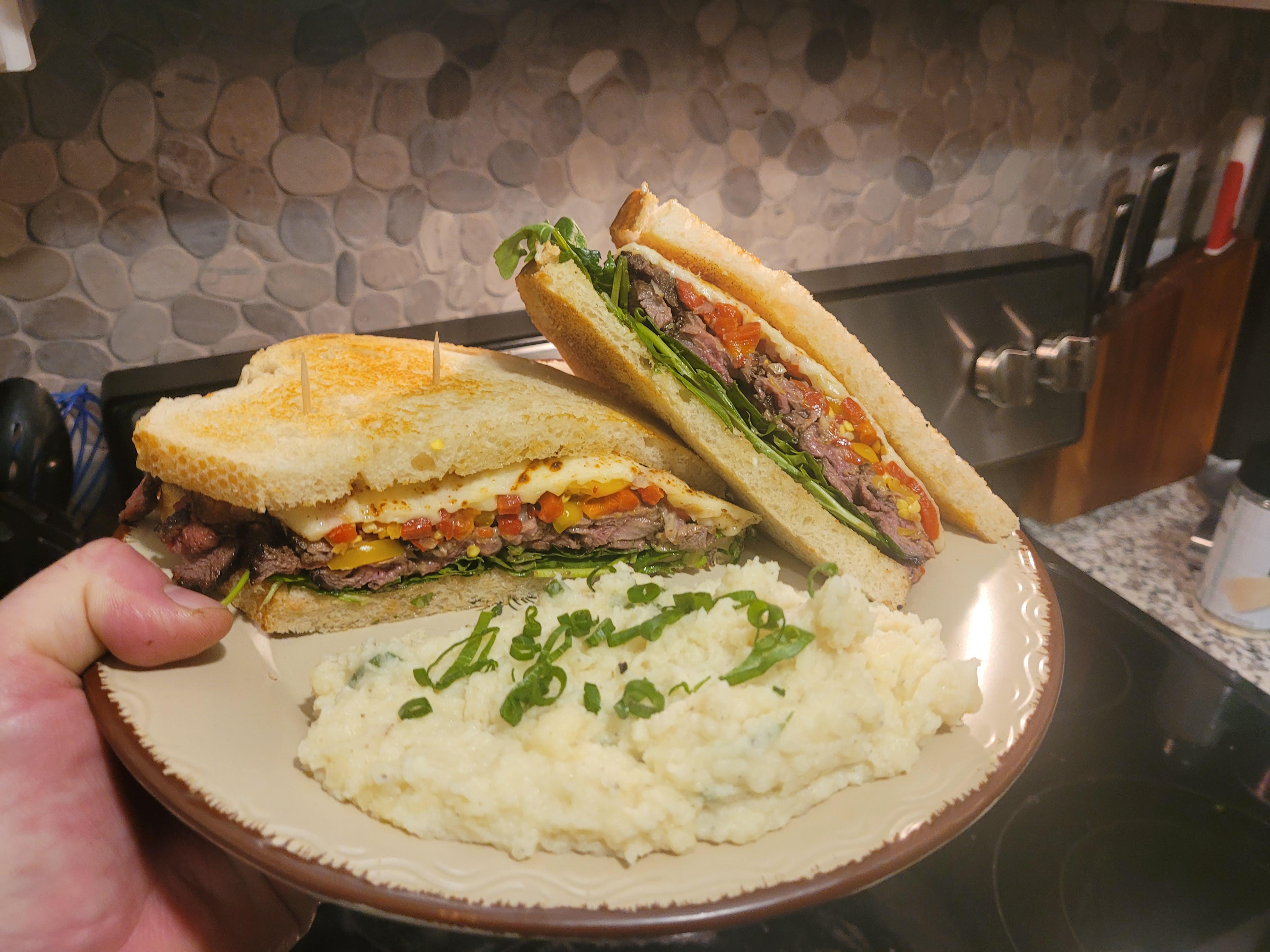 Steak sandwich with garlic mashed potatoes | Scrolller