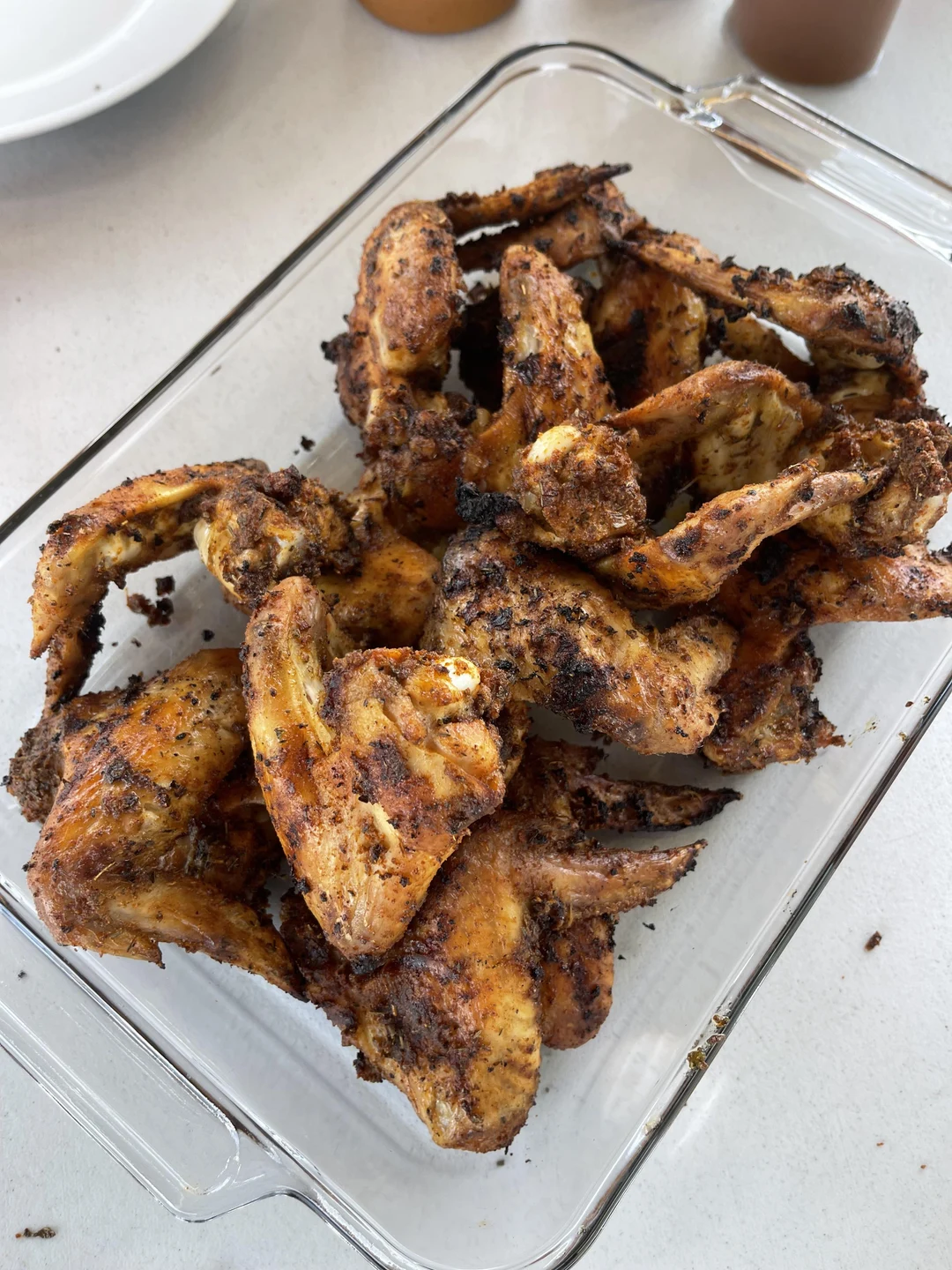 Cajun wings, liked it so much I made them again. Home made seasoning, low and slow on the grill ...