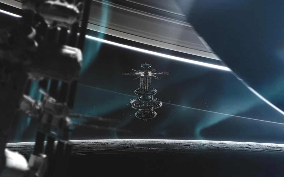 "iapetus orbital station-elevator" by me, digital, 2024 | Scrolller