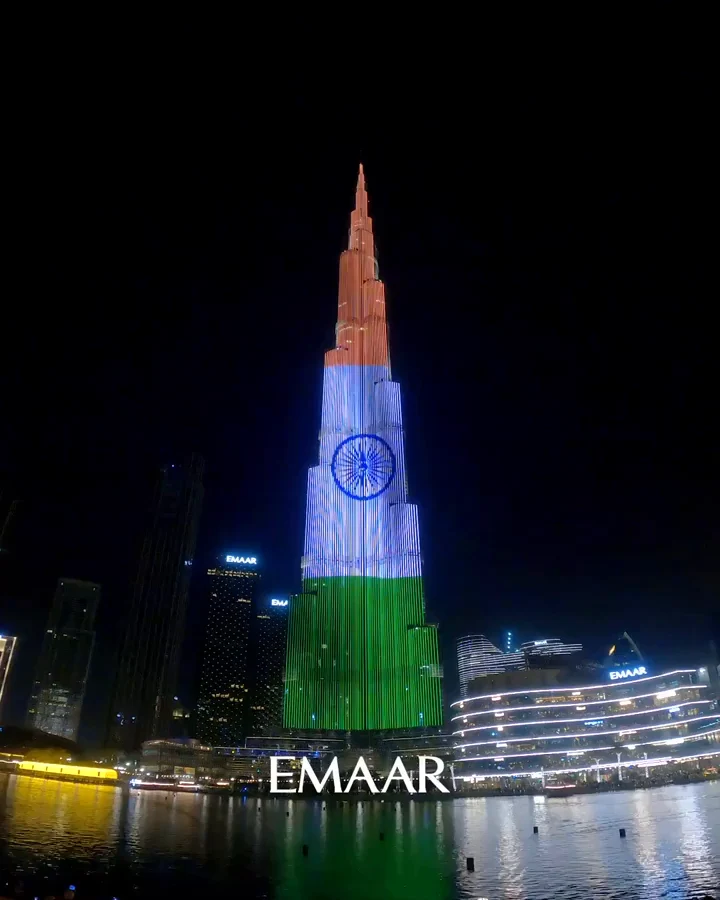 Burj Khalifa illuminated in colours of Indian flag on Independence Day | Scrolller