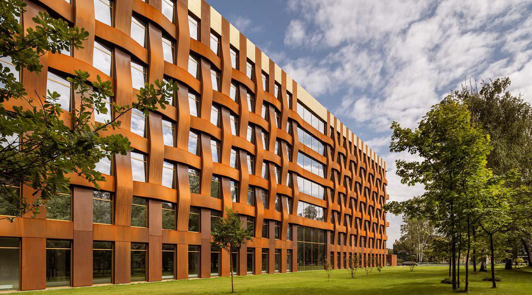 Sergei Tchoban, architect used Corten steel to create huge basket-weave facade | Scrolller