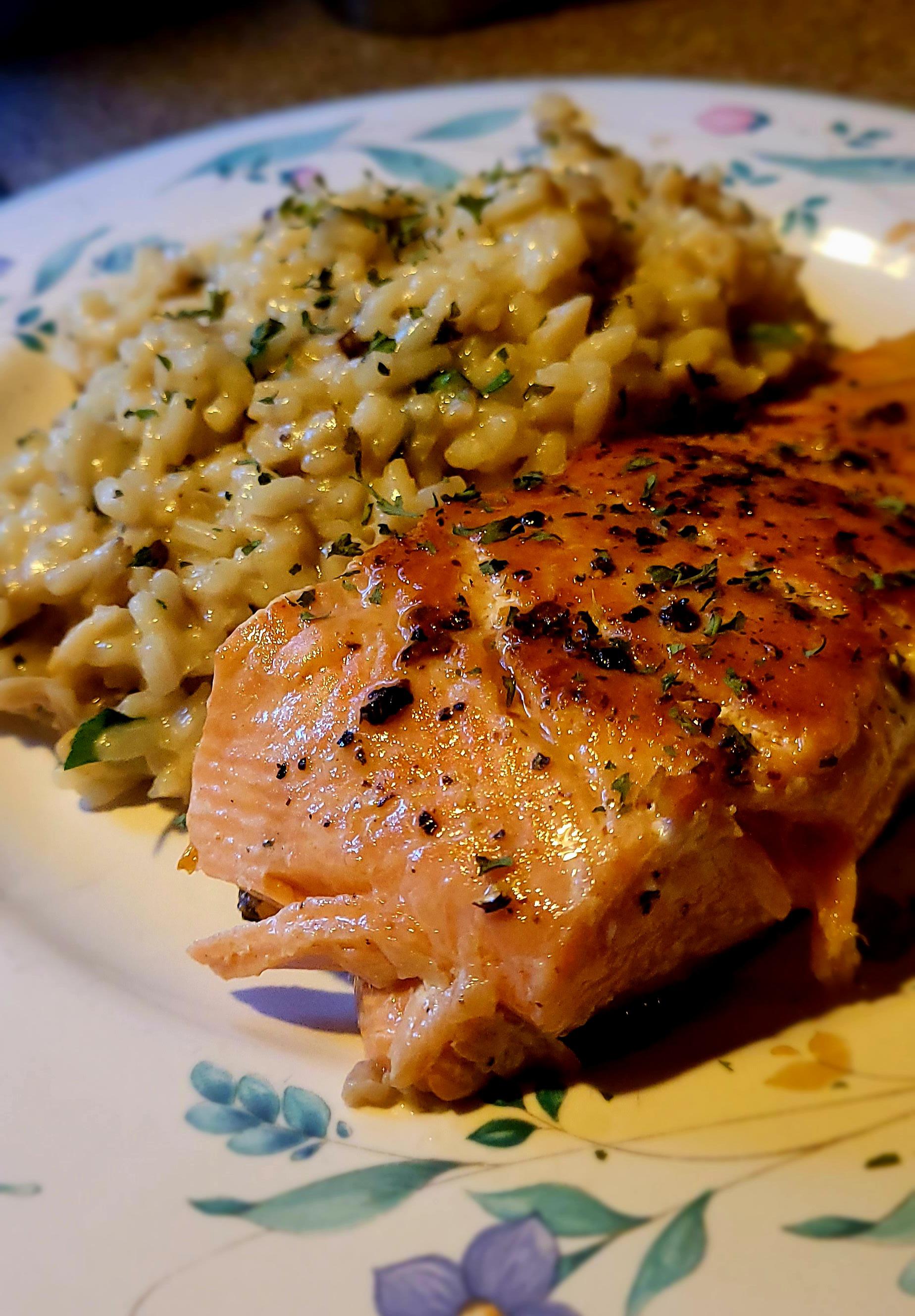 [Homemade] Alaskan King salmon with mushroom risotto | Scrolller