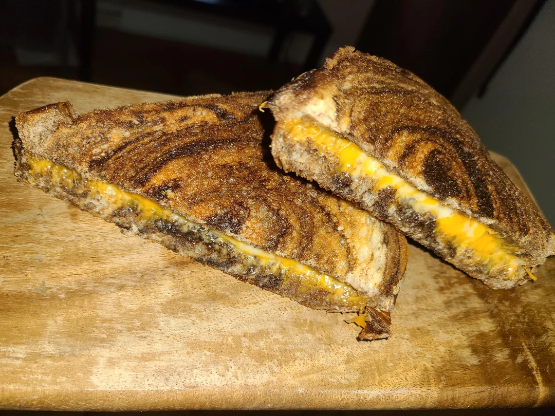 Marble rye with medium Wisconsin cheddar and habanaro jack cheese. | Scrolller