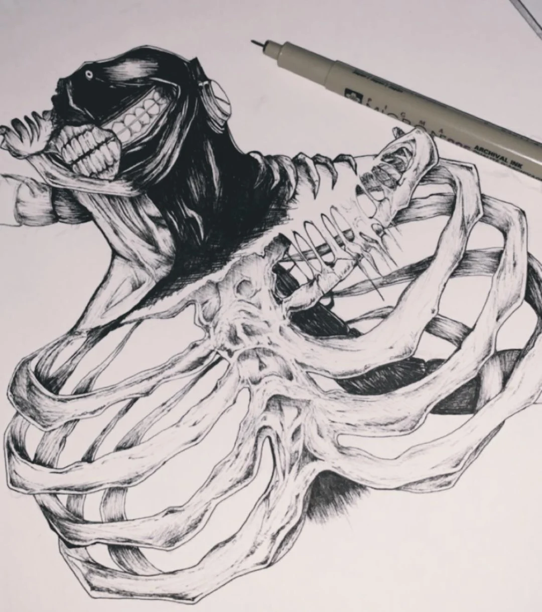 Ken Kaneki, by me, pen n’ ink, 2020 | Scrolller