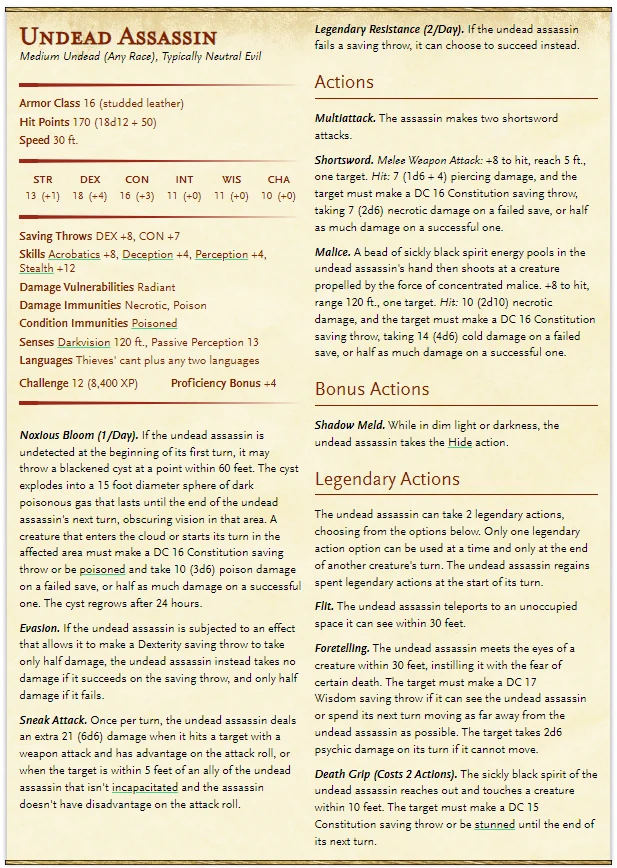 Undead Assassin (Legendary undead monster) - Version 2 | Scrolller