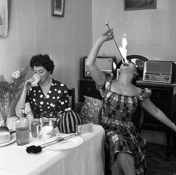 Jasmine Trevanna (aka Yasmin the Fire Eater) at her home in 1961 | Scrolller