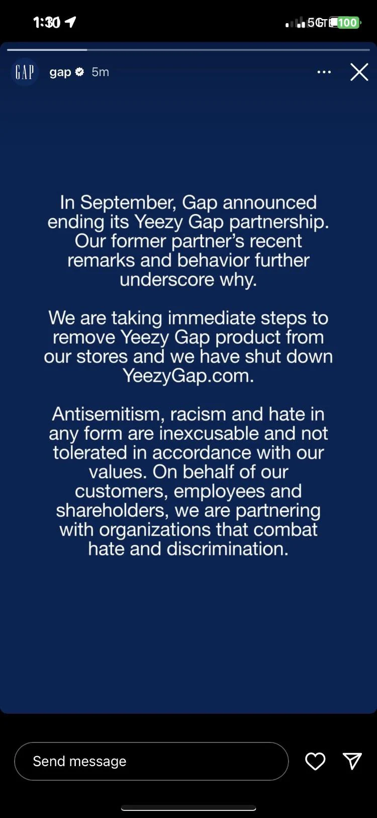 Official GAP statement on YZYGAP Full Termination | Scrolller