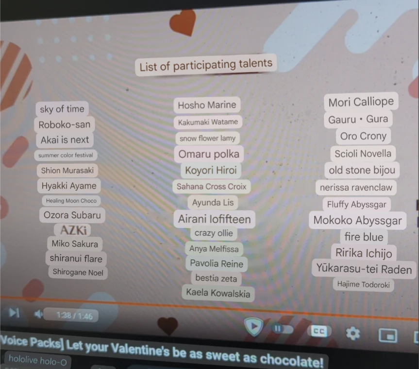 Tried using Google Translate to see the list of talents for the Valentine's voice packs ...