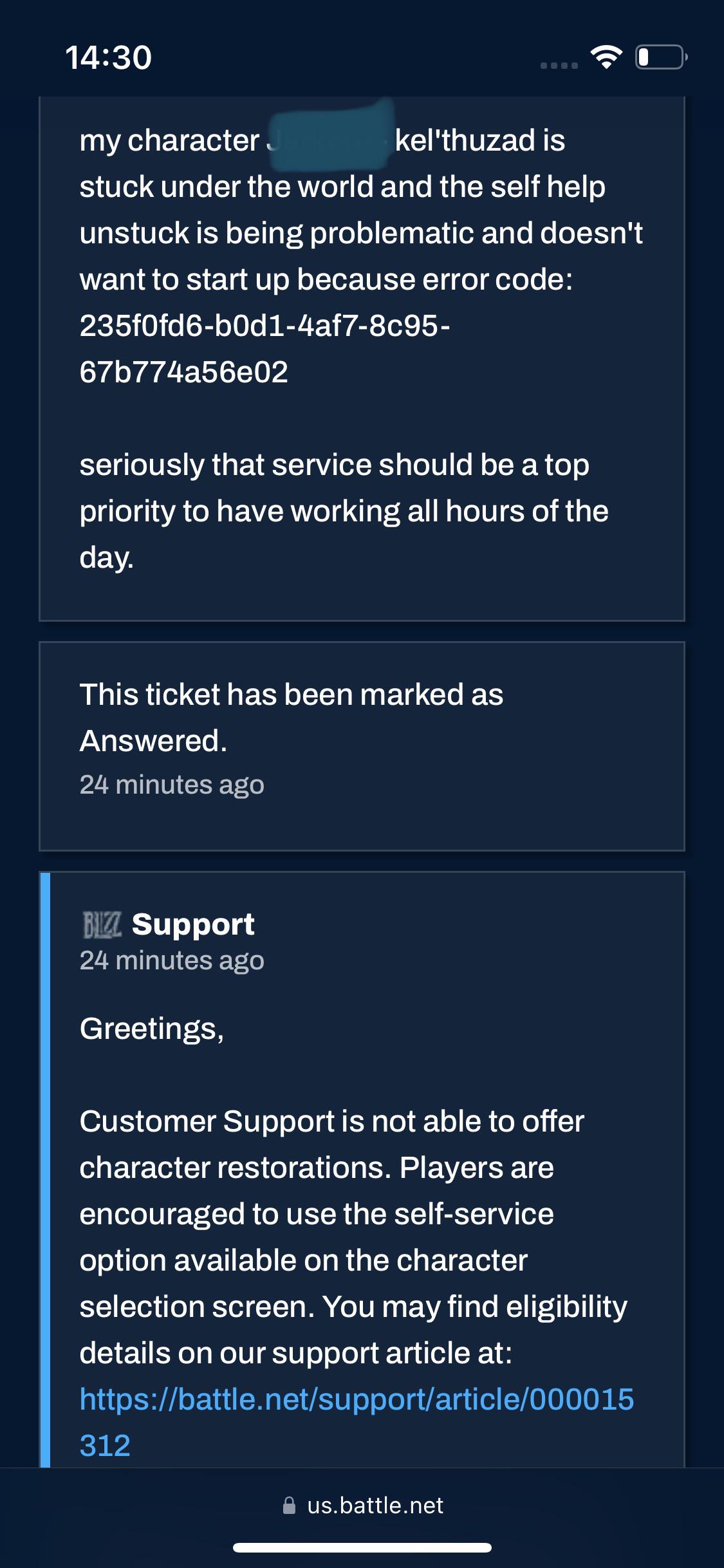 Let’s take a movement and appreciate the quality of FFXIV support ...