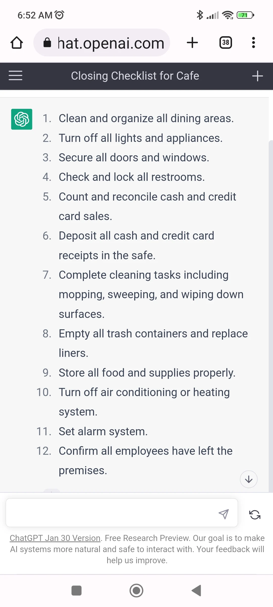 Asked chatGPT for a closing checklist for cafe | Scrolller