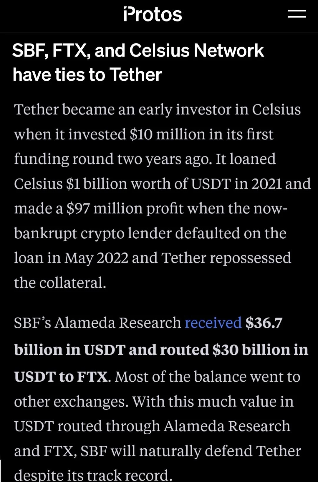 Discover more like Btc: FTX and Tether were closer to Celsius than anyone realized. Protos and ...