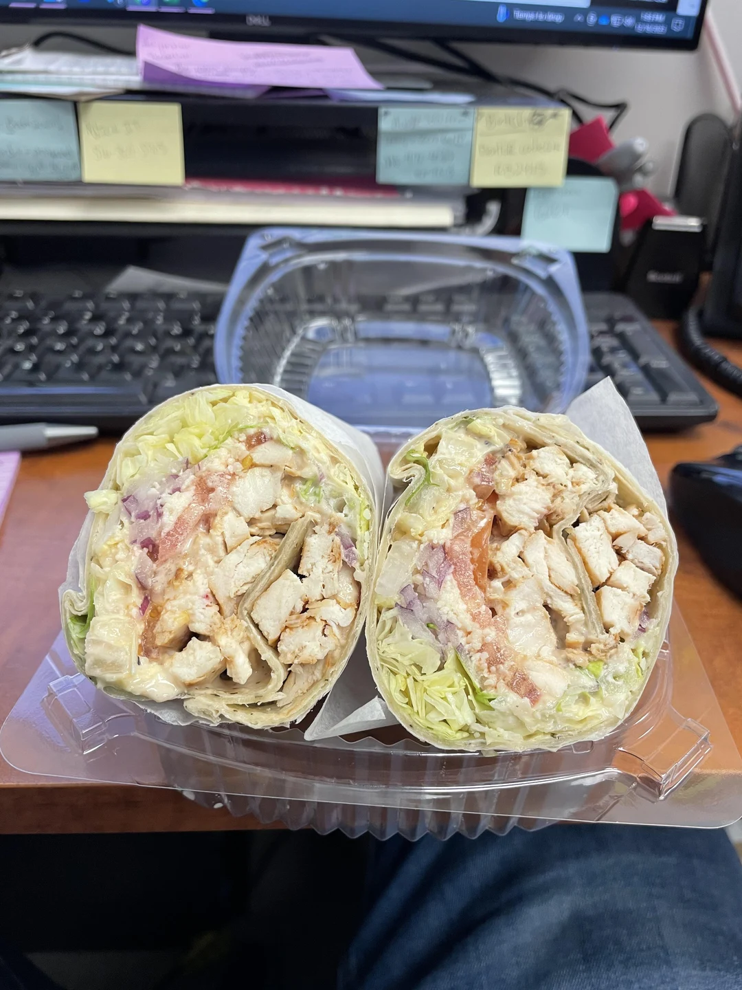 My go-to lunch order at the deli near my office. Chicken Caesar wrap w/ tomato and red onion on ...