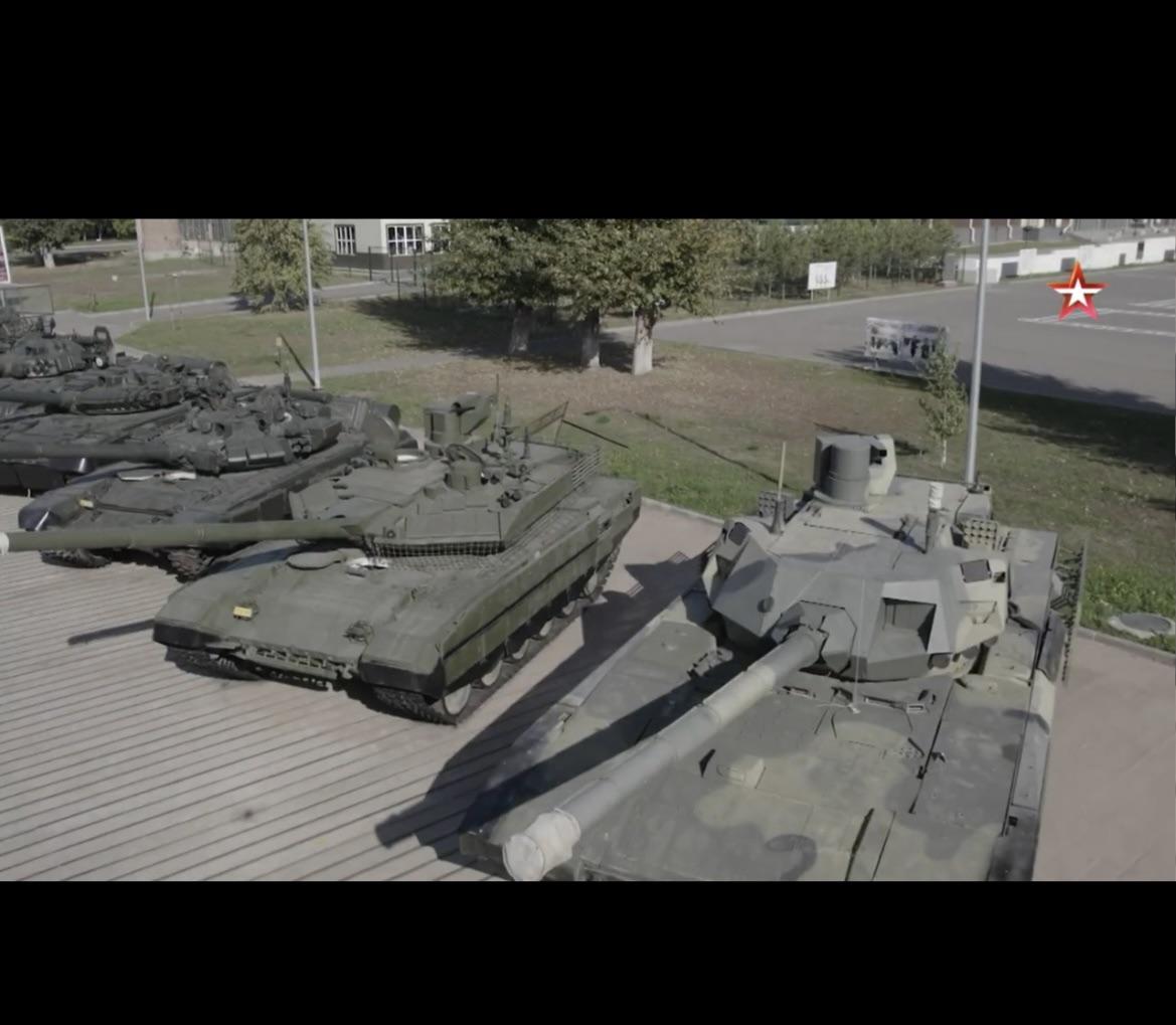 A T-14 Armata, T-90M, T-90A, T-80BV, etc… line up, you can also see T-14 Armata size compare to ...