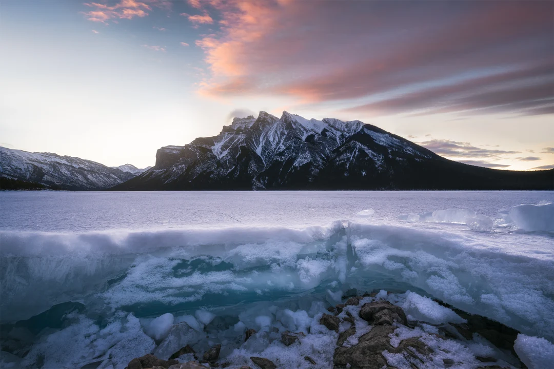 The Frozen Shoreline Of Lake Minnewanka, Banff National Park, Canada [OC][2048x1365] | Scrolller