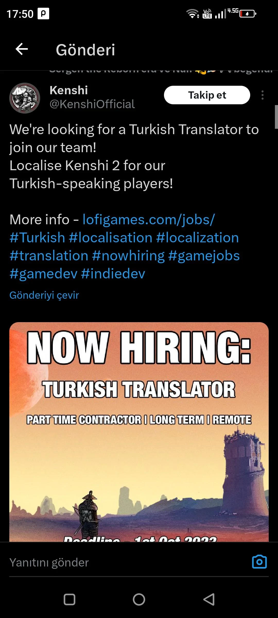 Kenshi's dev announcement officially Turkish translation | Scrolller