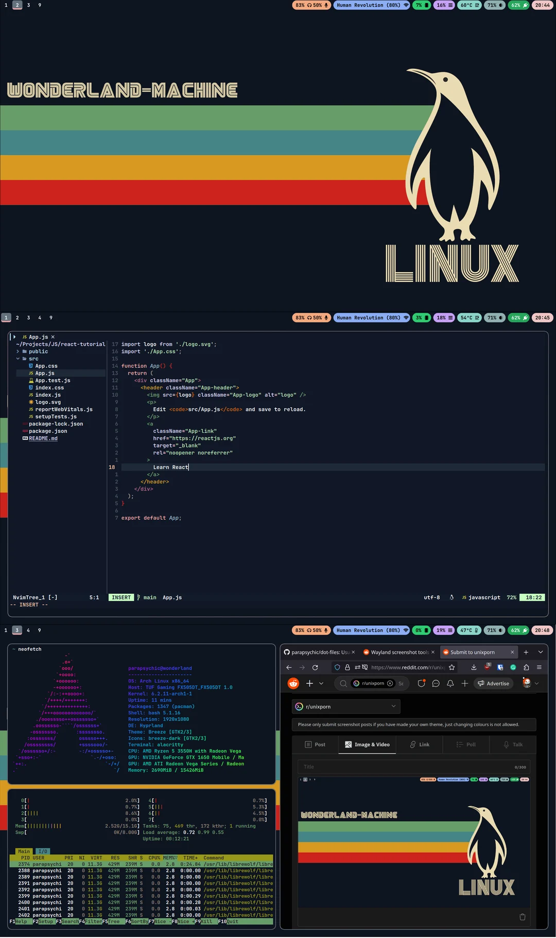 [Hyprland] Finally moved to Wayland. Still haven't figured out a good dmenu replacement. | Scrolller