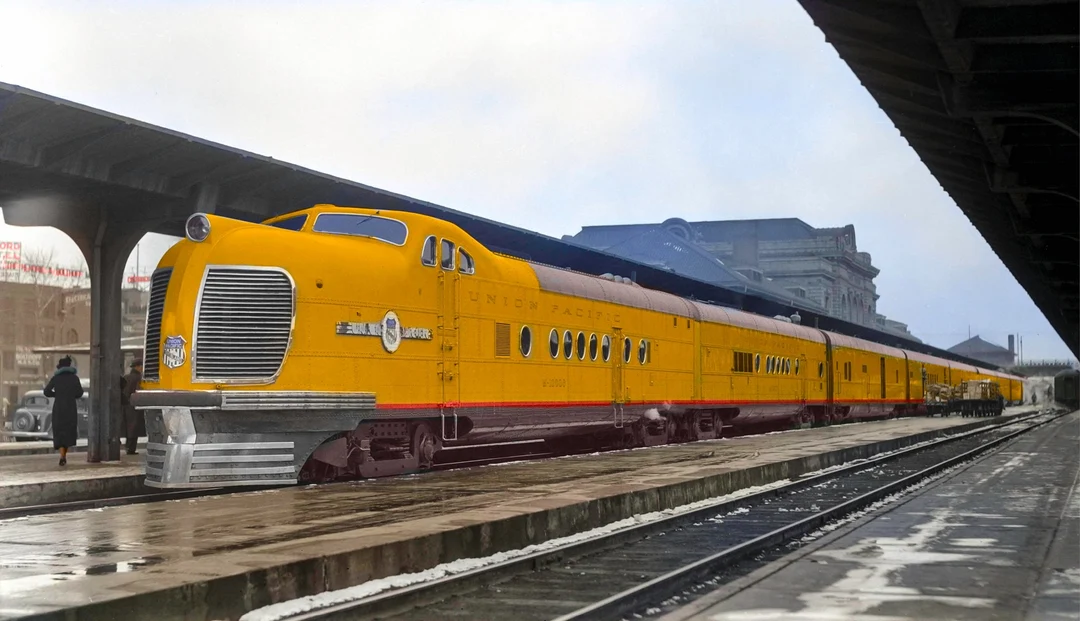 A Union Pacific train, engine number M-10006 Pulling Train #112, City of Denver Photographed by ...