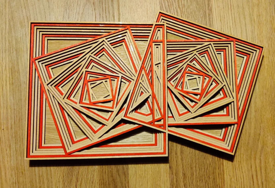 Two interlocking squares, PhiBi3 (me), laser cut plywood, 2024 | Scrolller