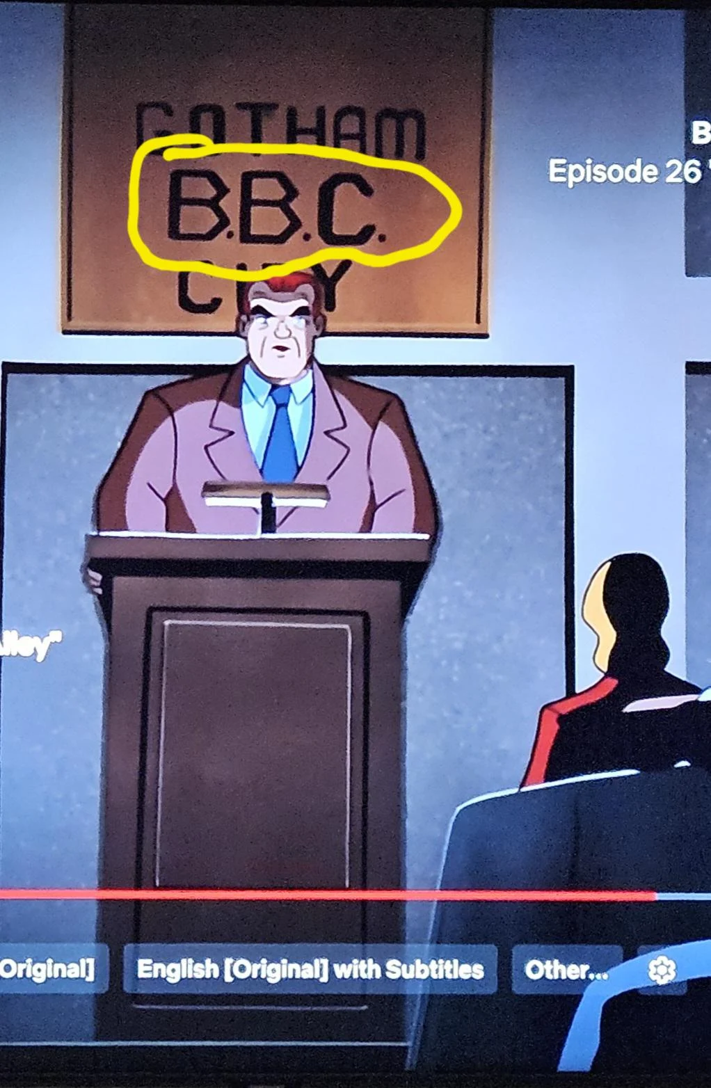 Just noticed the "Gotham City B.B.C." sign in Episode 26 of BTAS lol | Scrolller