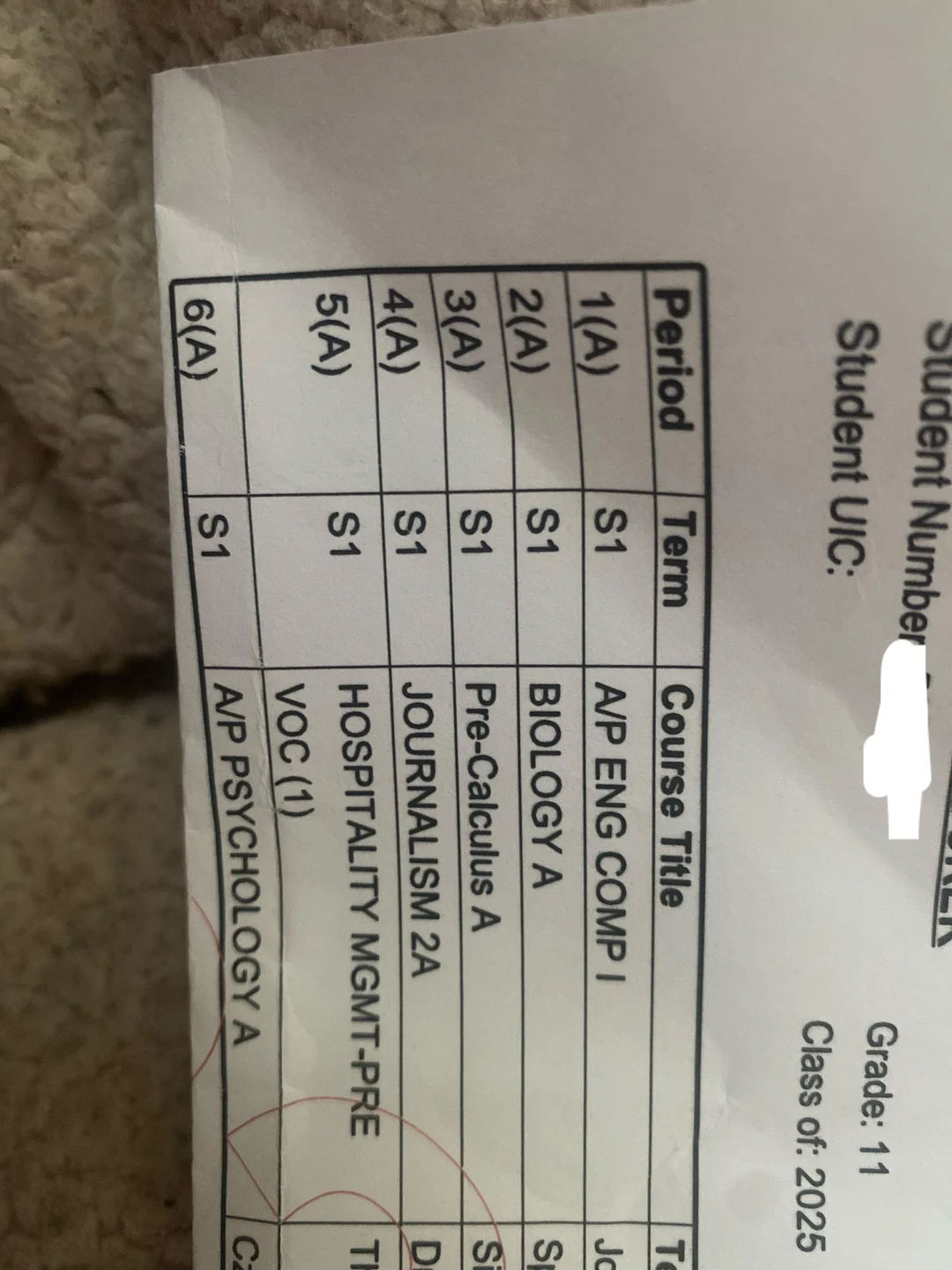 my 11th grade schedule. | Scrolller