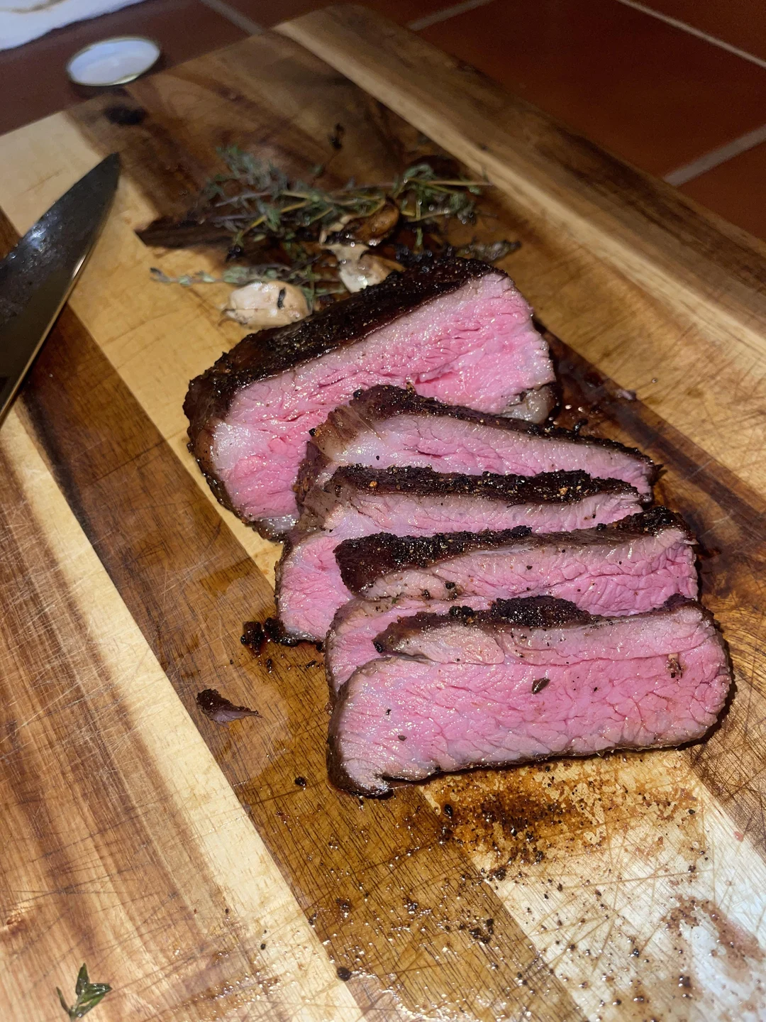 Tri tip 131 for 6 hours, seared on cast iron | Scrolller