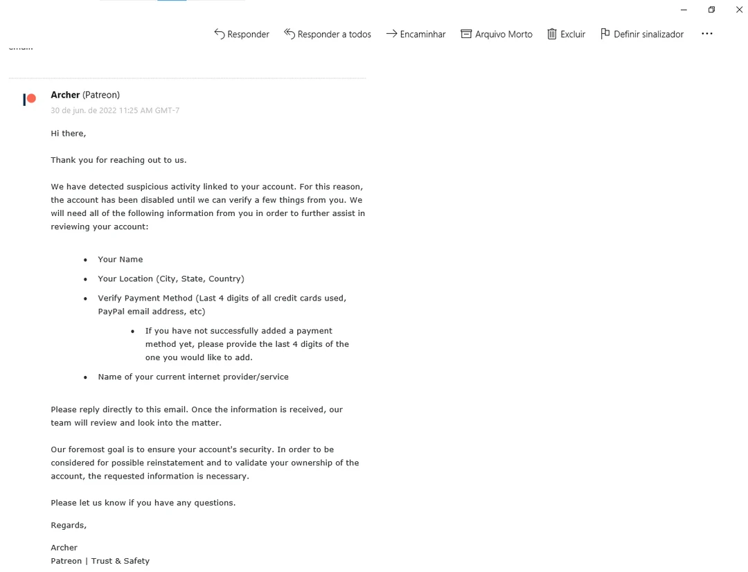 I received this email from patreon but I have a question, in "your name" is it for me to put my ...