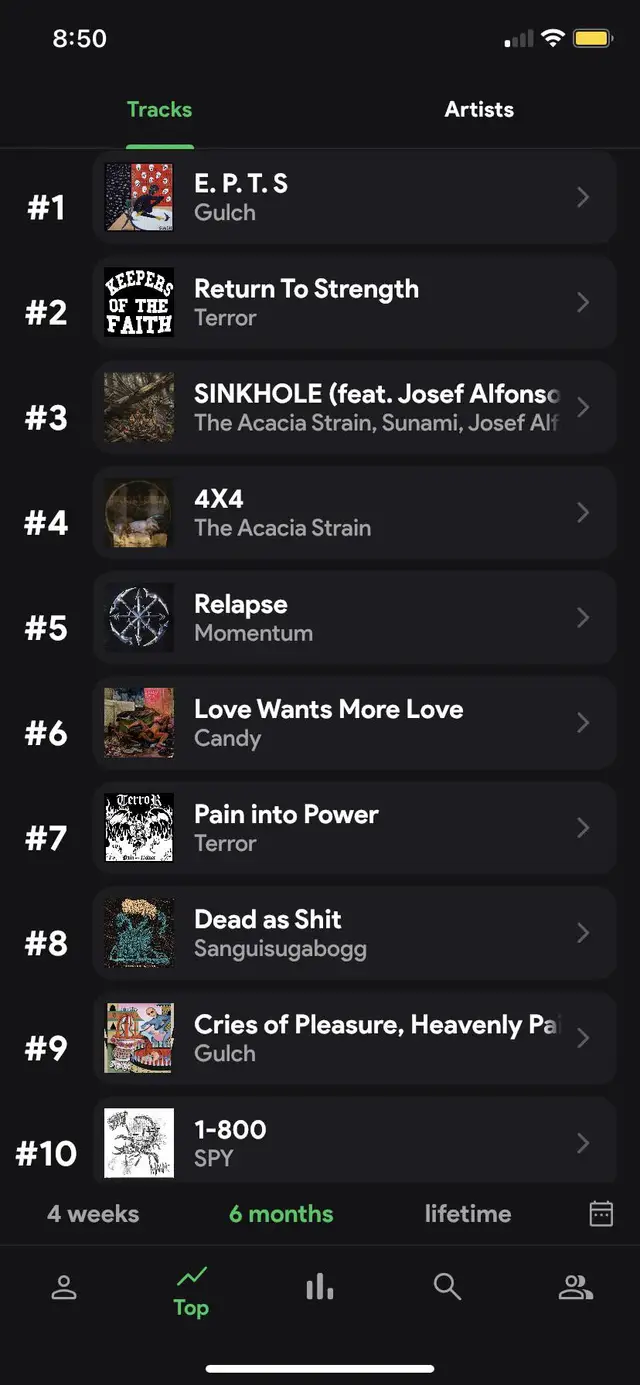 What are your Top 10 most listened to tracks? | Scrolller