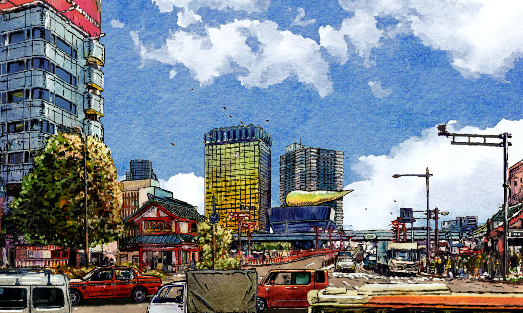 The view towards Azuma Bridge from Asakusa by Bun Sakashita | Scrolller