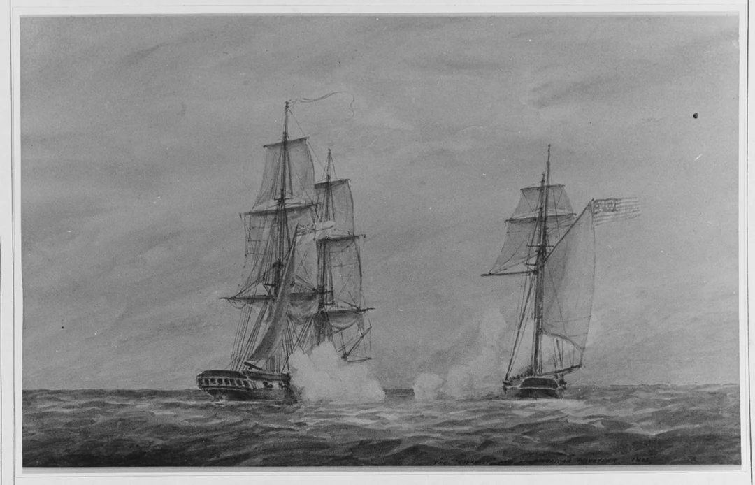 HMS Royalist and an American Privateer, 1813 - attributed to an artist Warren. | Scrolller